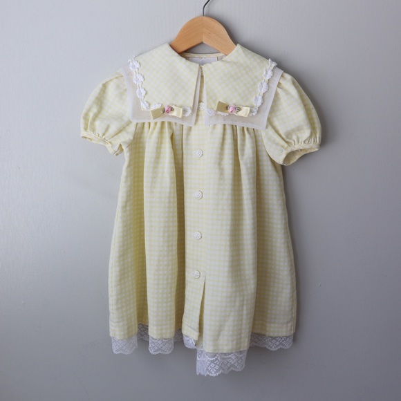 Bonnie Jean | Dresses | Vintage Bonnie Jean Yellow Gingham Bib Collar ...